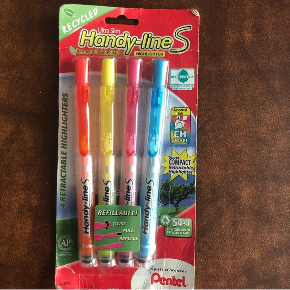 Office | Nwt Pentel Handy Lines Highlighters 4 Pack Multicolored | Poshmark
